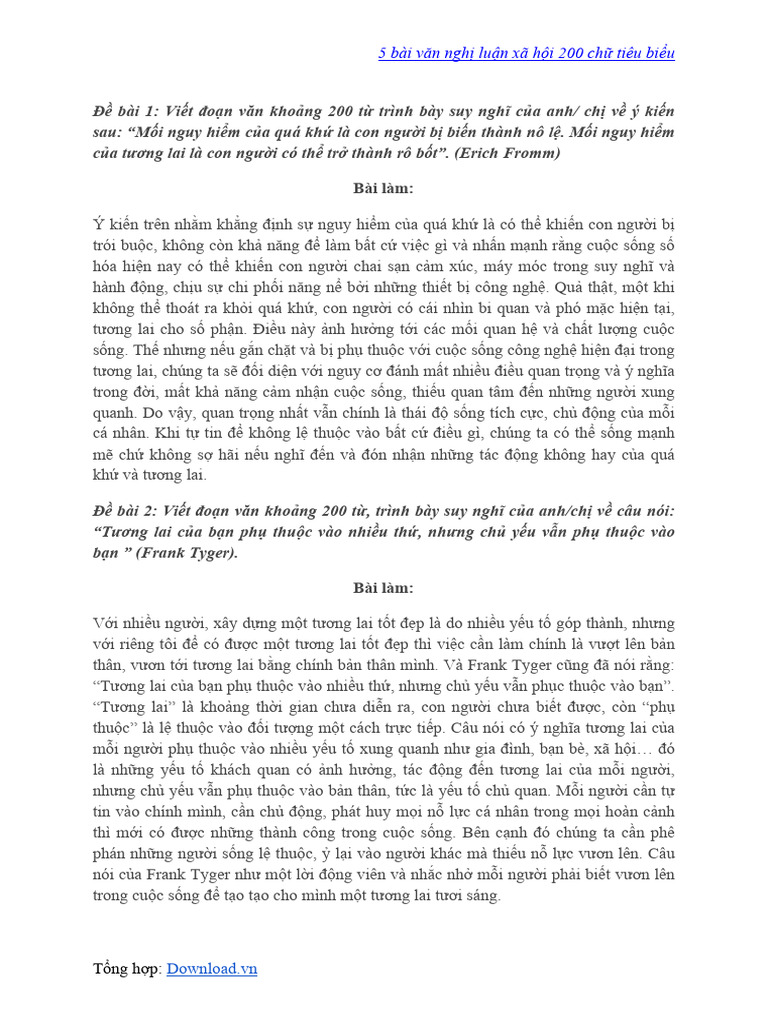 5 Bai Van Nghi Luan Xa Hoi 200 Chu Tieu Bieu | PDF