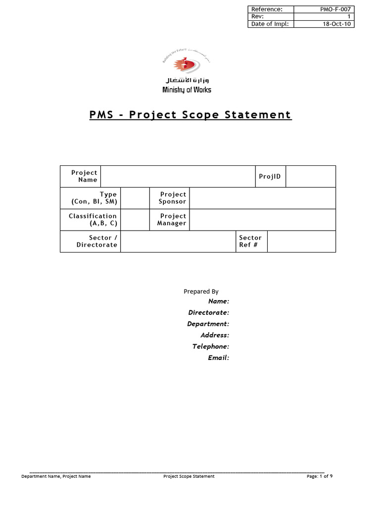 Project Scope Statement - Template | PDF | Business