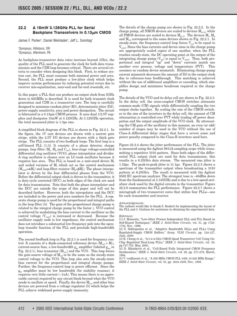 A 15mw 3125ghz PLL For Serial Backplane Transceivers in 013m Cmo | PDF | Amplifier ...