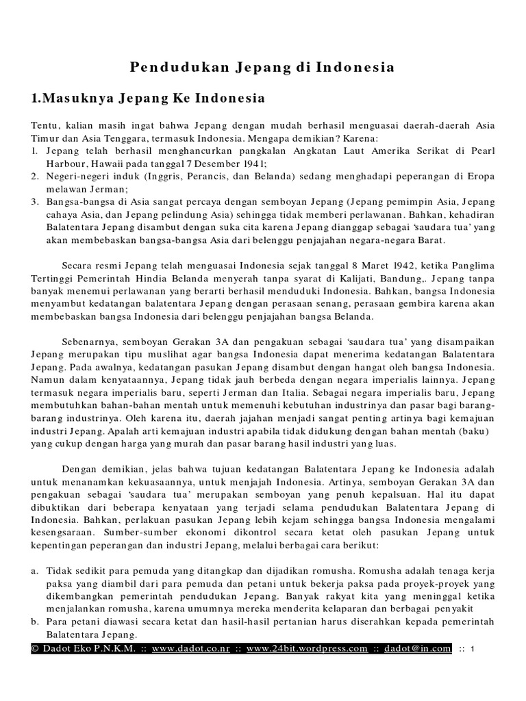 Materi Pendudukan Jepang Di Indonesia | PDF