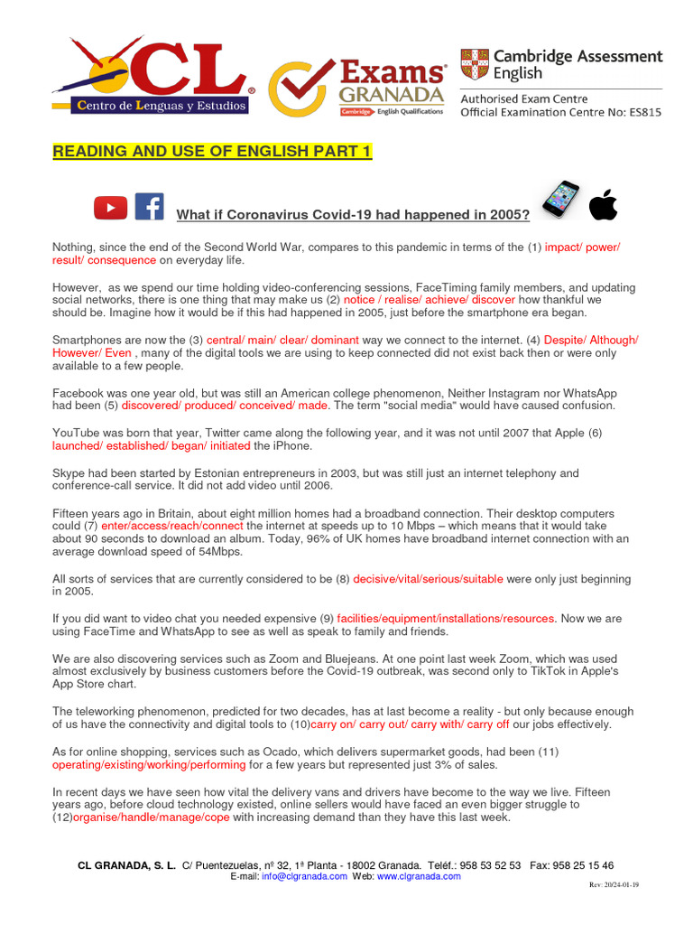 b2 First Reading Uoe Part 1 Covid 19 | PDF | Internet | Social Media