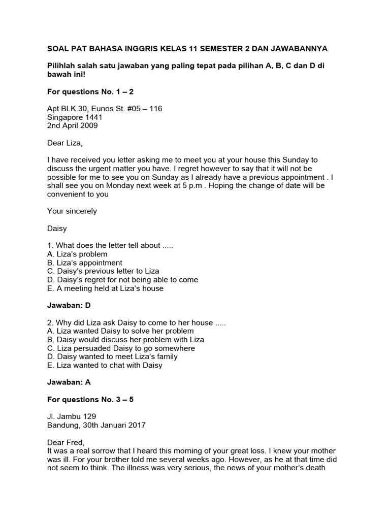 Soal Pat Bahasa Inggris Kelas 11 Semester 2 Dan Jawabannya | PDF | Human Digestive System ...