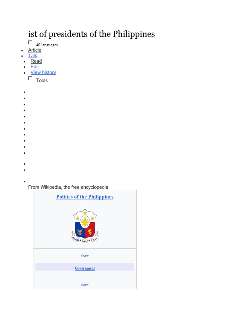 Presidents of the Philippines | PDF | President Of The Philippines | World Politics