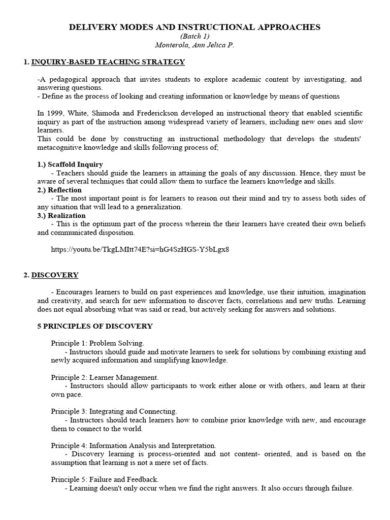 DELIVERY MODES AND INSTRUCTIONAL APPROACHES | PDF | Educational ...