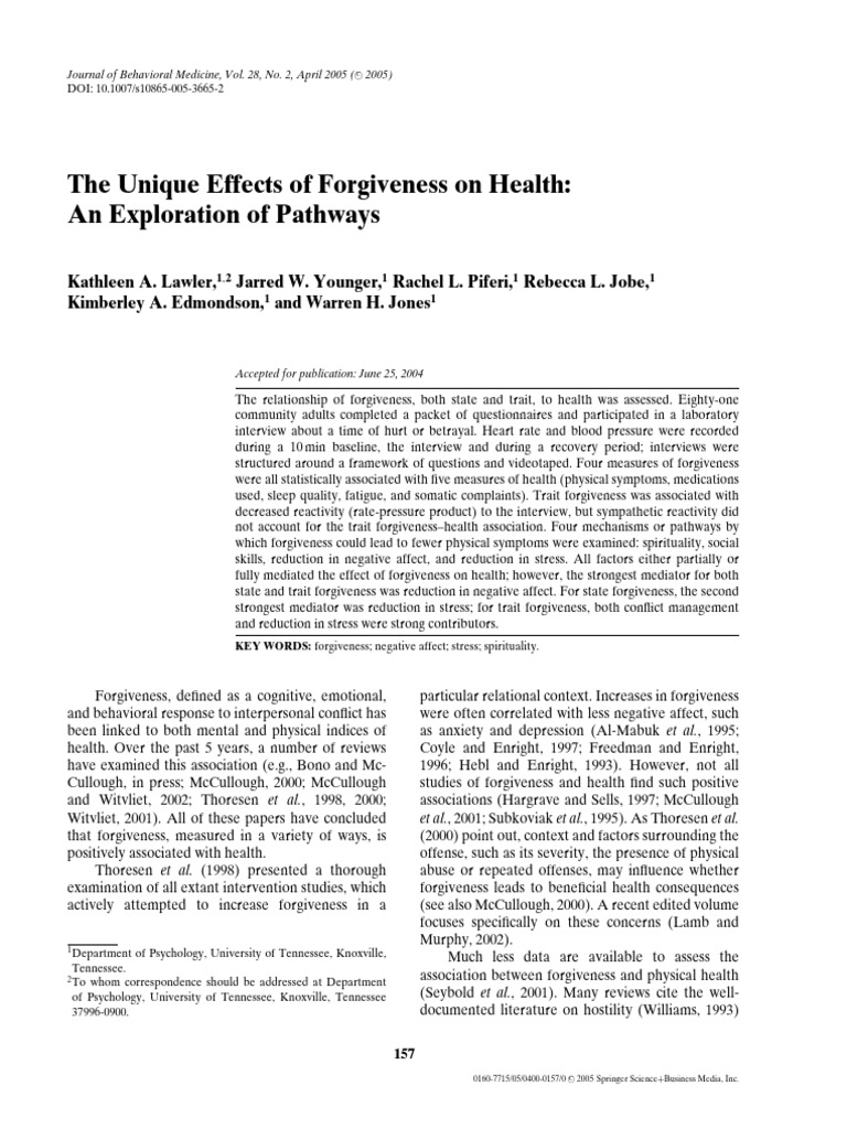 Forgiveness and Its Health Benefits | PDF | Forgiveness | Affect ...
