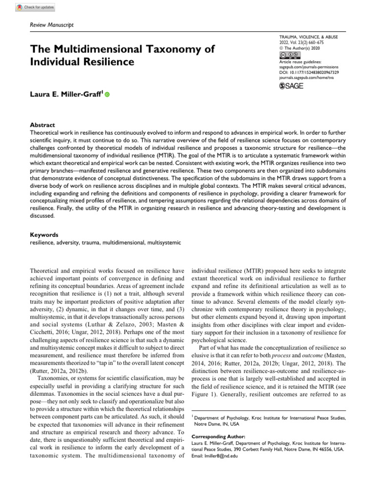 Miller Graff 2020 The Multidimensional Taxonomy of Individual Resilience | PDF | Psychological ...