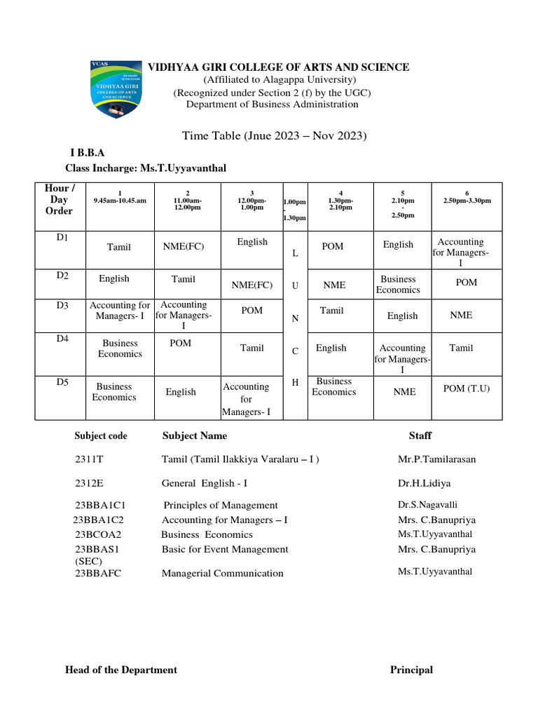 B.B.A Timetable: June-Nov 2023 | PDF | Economics | Business Economics