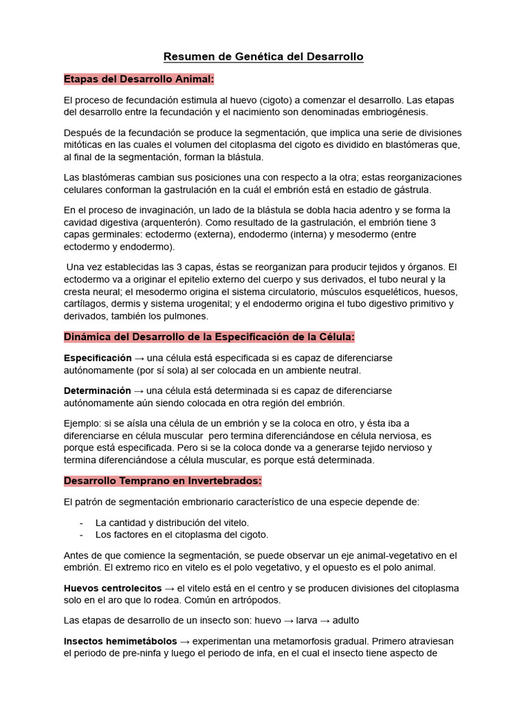 Genética del Desarrollo Animal | PDF | Embrión | Regeneración (biología)