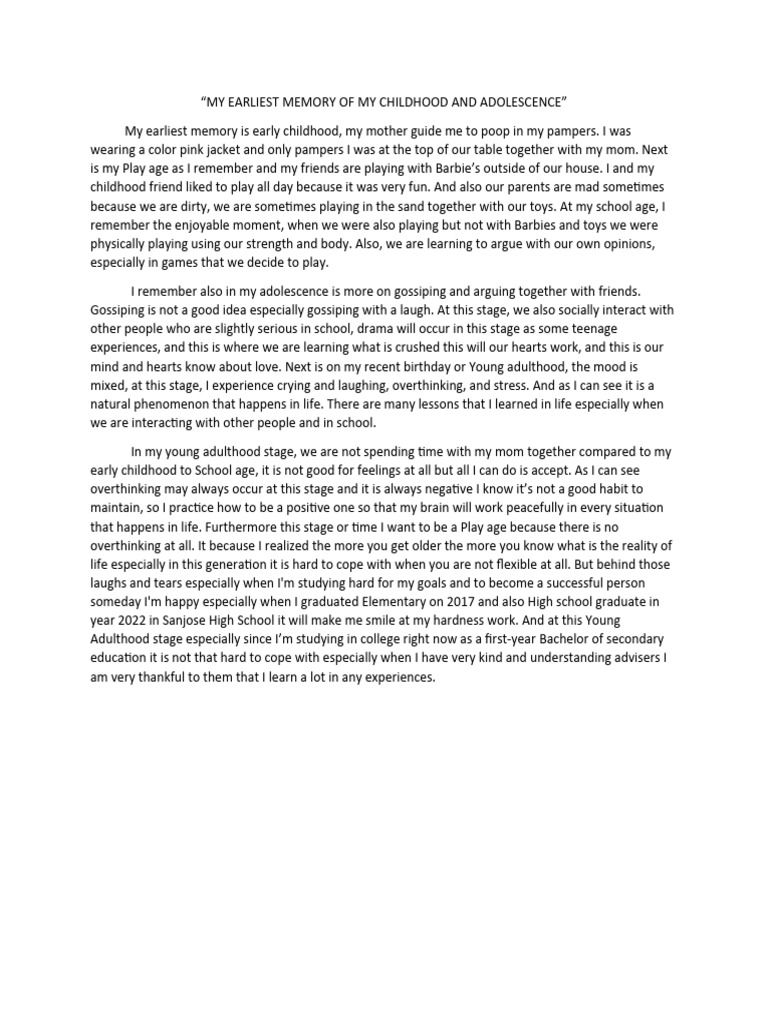 Childhood to Young Adulthood Reflections | PDF | Adolescence | Memory