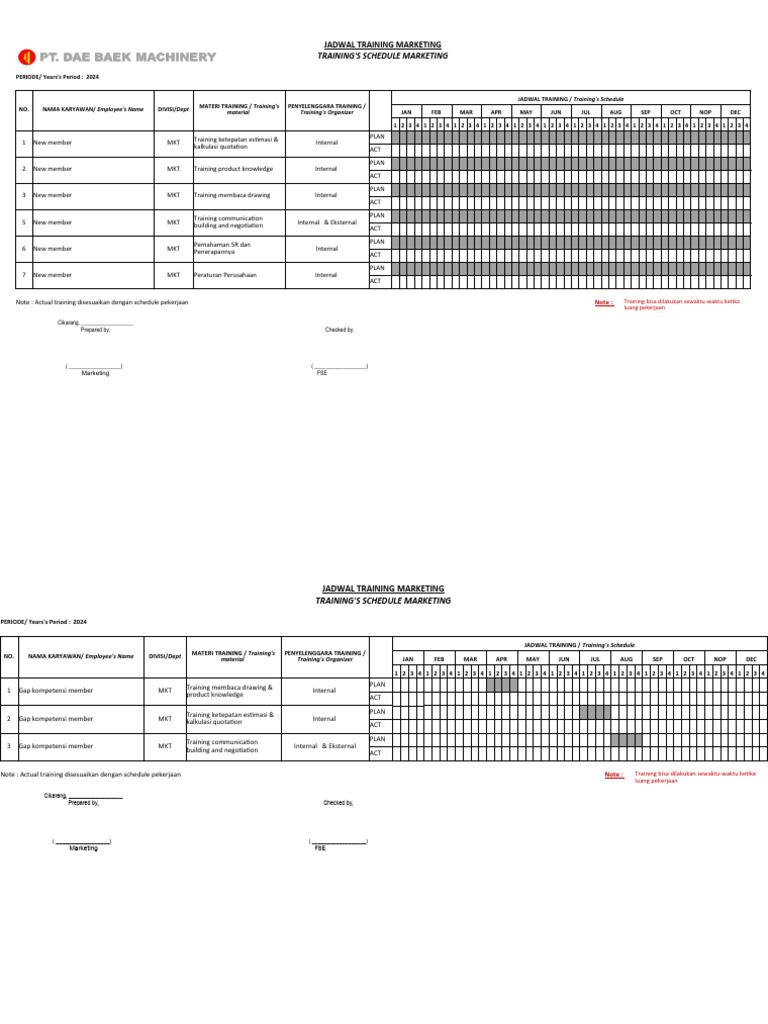 Form-Schedule Training-Member MKT | PDF