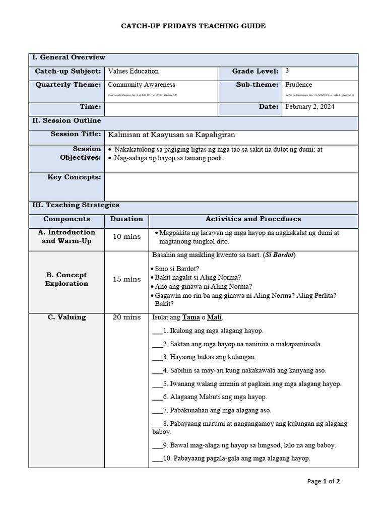 Catch Up Friday Values Education | PDF