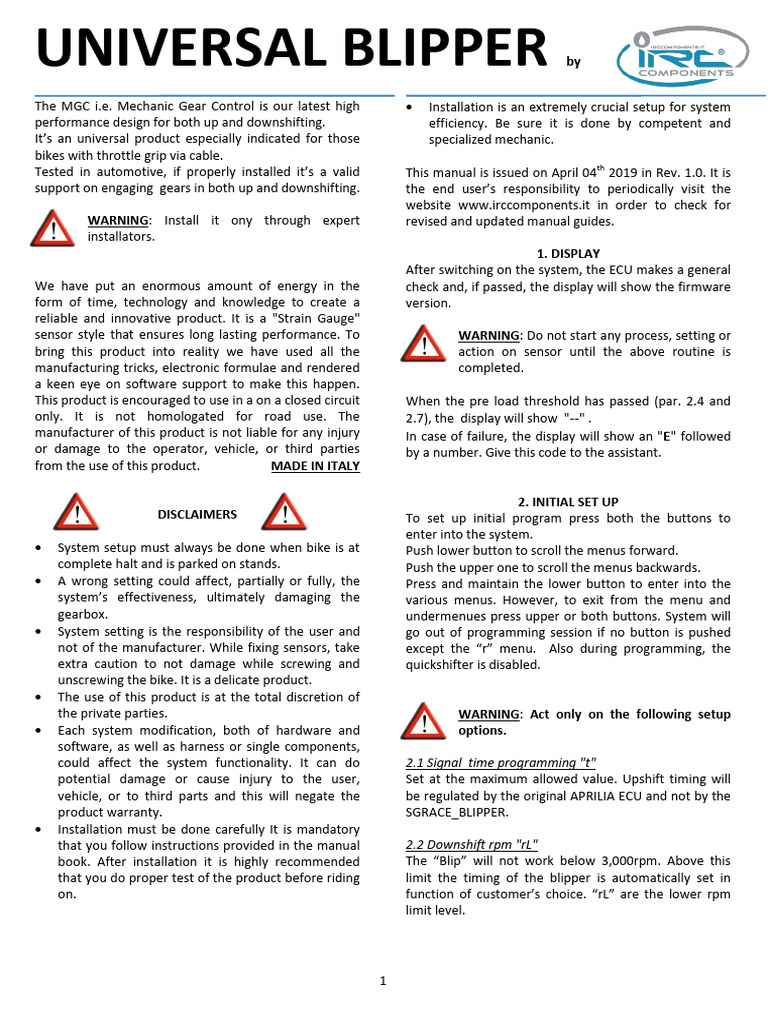Irc Blipper Non Ride by Wire Quickshifter Instructions | PDF ...