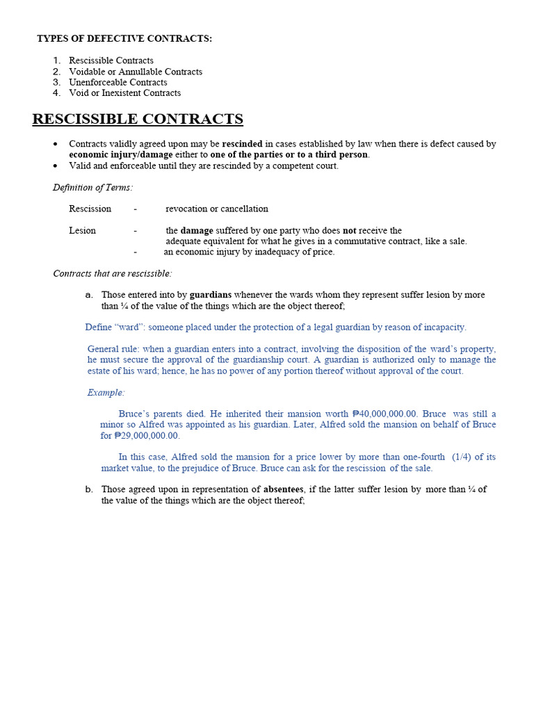 Kinds of Defective Contracts | PDF | Damages | Legal Guardian