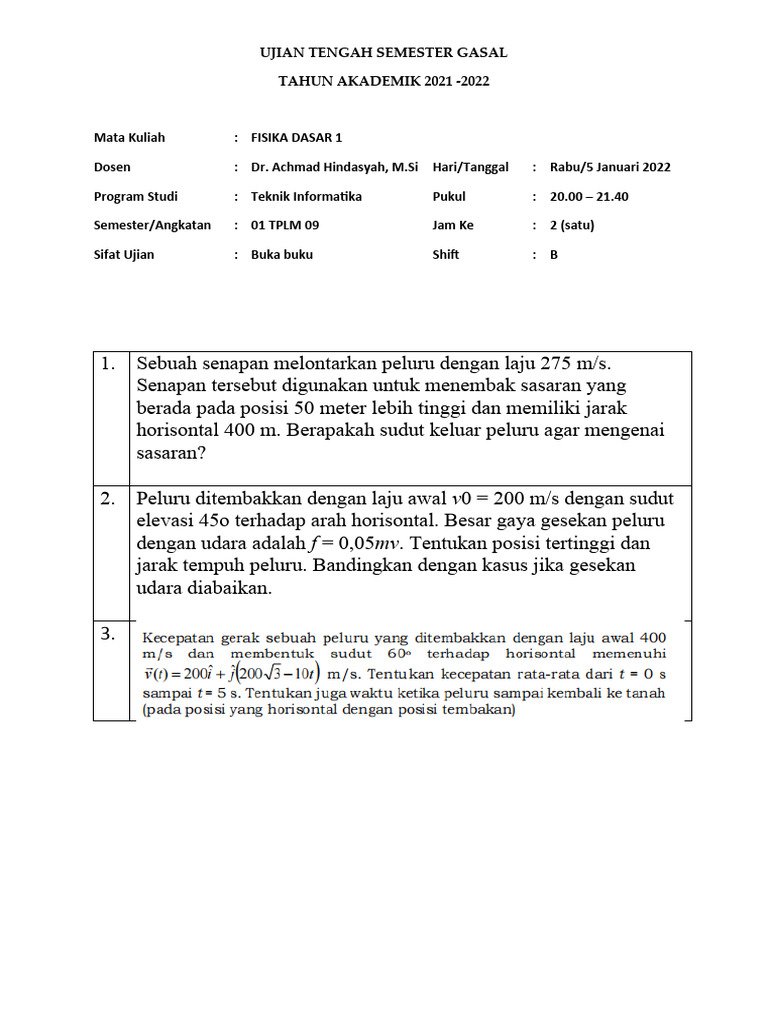 Analisis Proyektil dalam Fisika Dasar | PDF