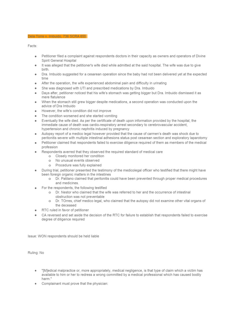 Dela Torre v. Imbuido, 736 SCRA 655 | PDF | Negligence | Common Law