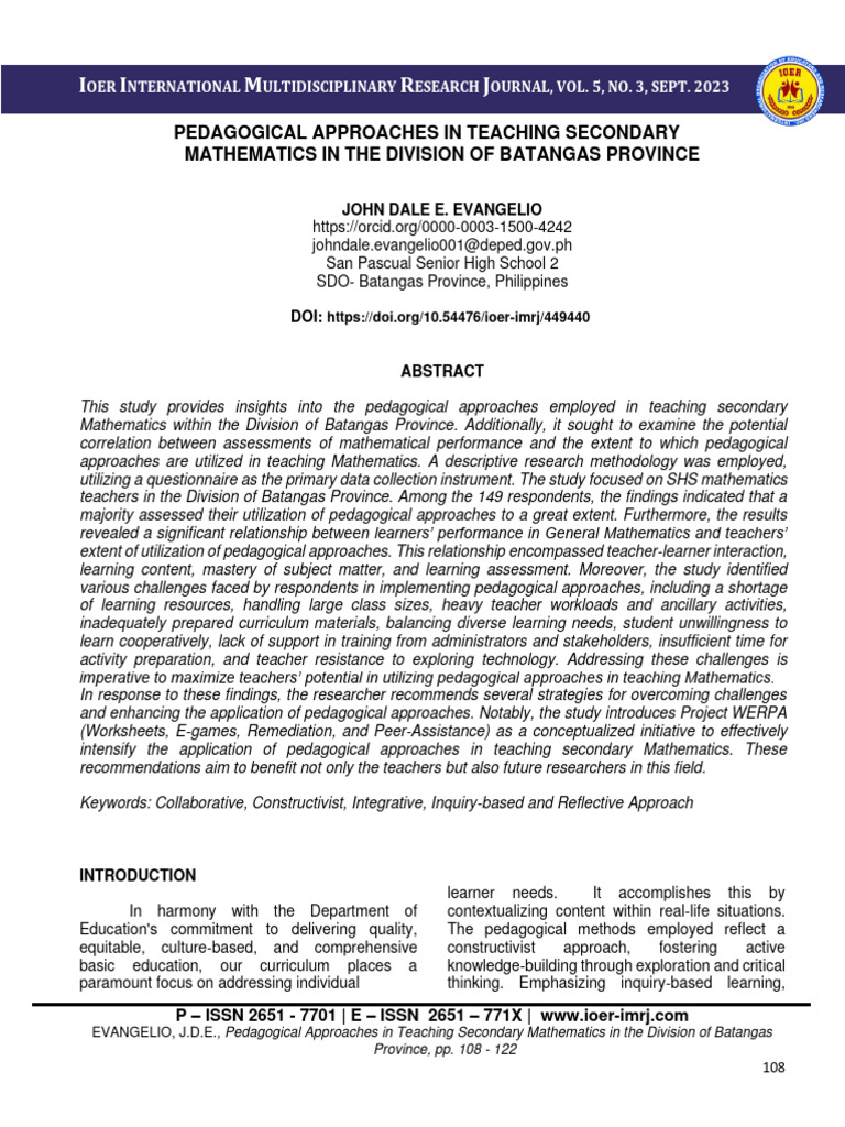 Pedagogical Approaches in Teaching Secondary Mathematics in The ...