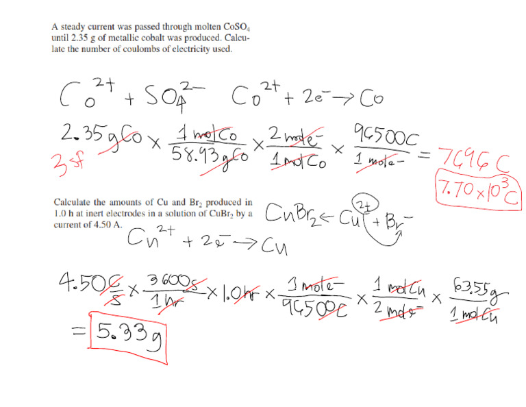Electrolysis Calculation Pdf