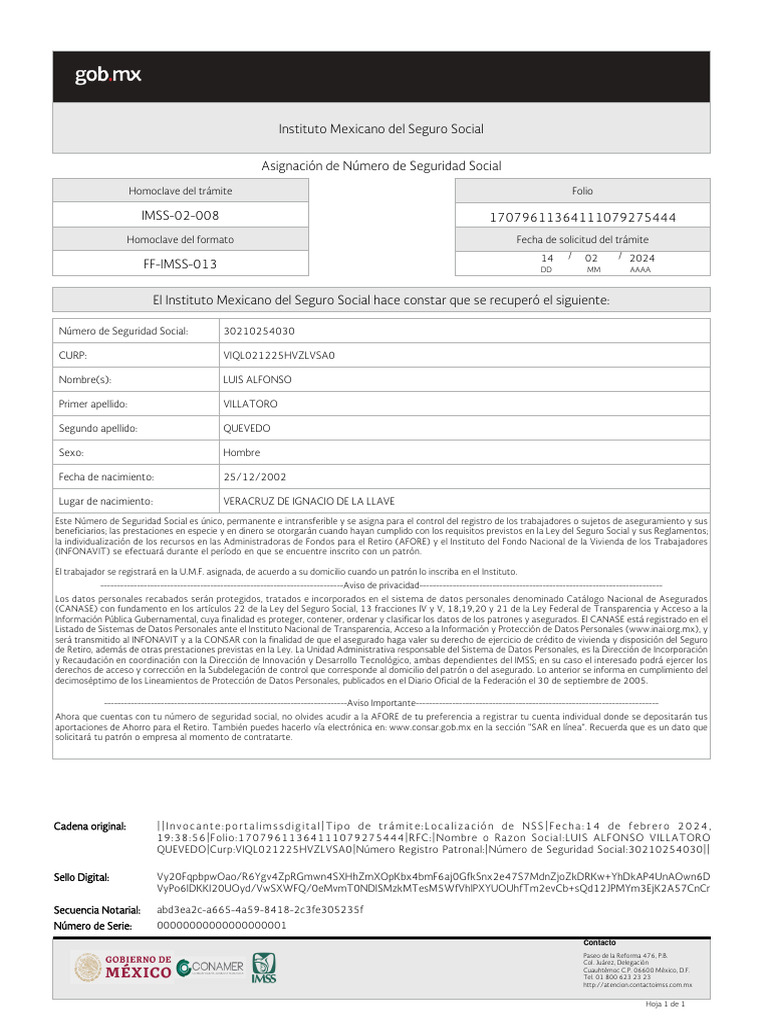 Asignación de NSS por IMSS México | PDF | Gobierno