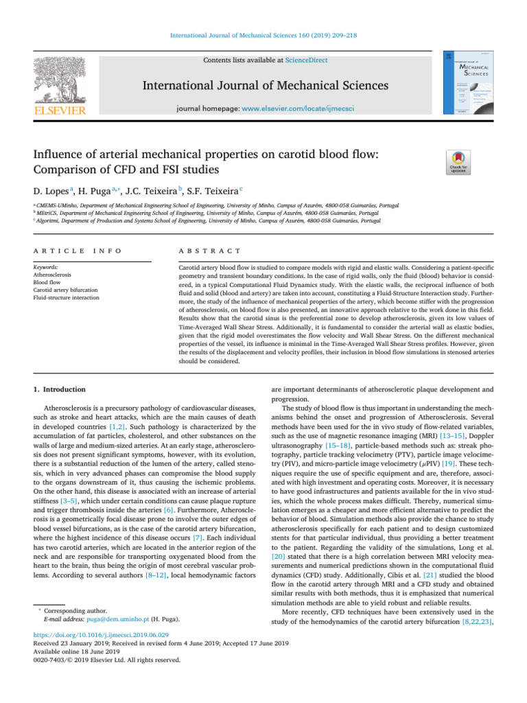 FSI - CFD Comparison - Review | PDF | Hemodynamics | Continuum Mechanics