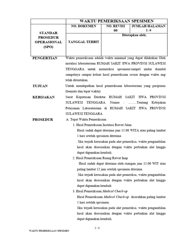 2 Waktu Pemeriksaan Spesimen | PDF