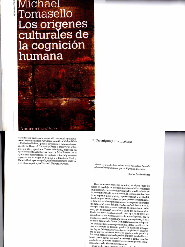 Origenes Culturales de La Cognicion Humana. Michael Tomasello 1 | PDF
