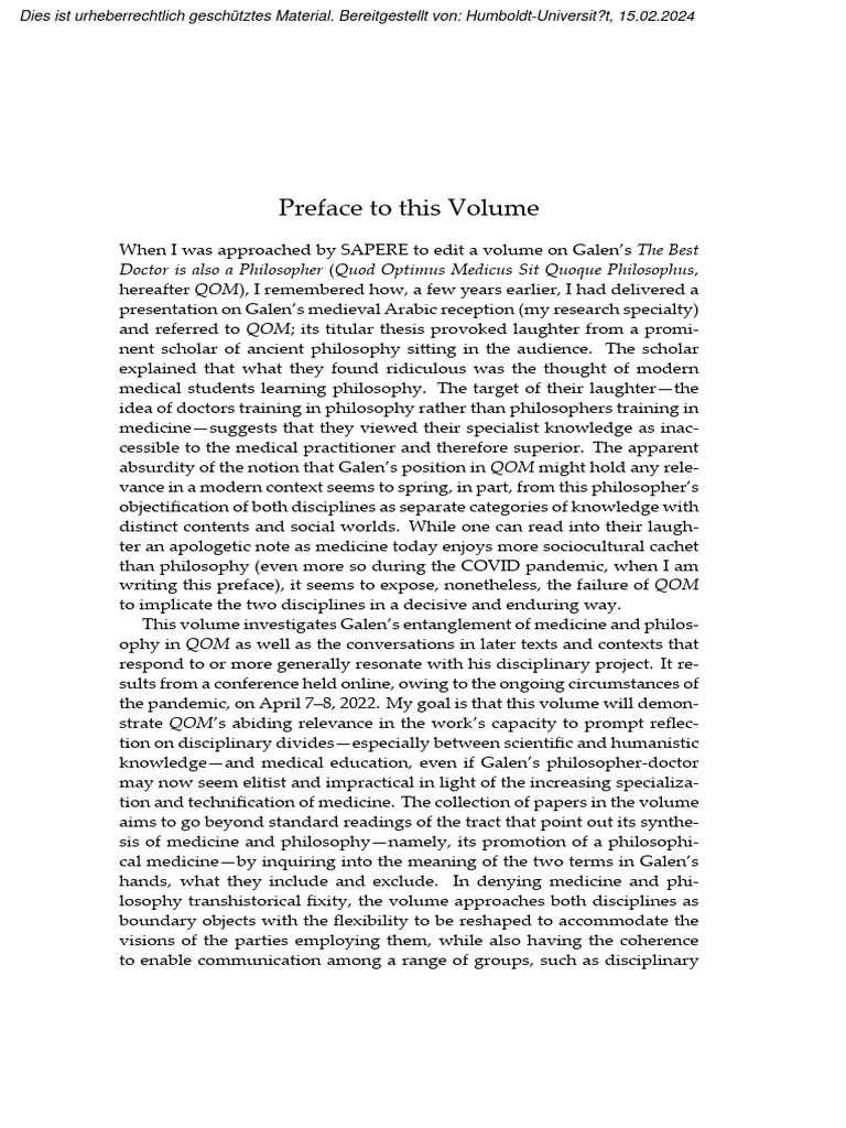 Galen S Humanistic Medicine Preface To This Volume | PDF | Medicine ...