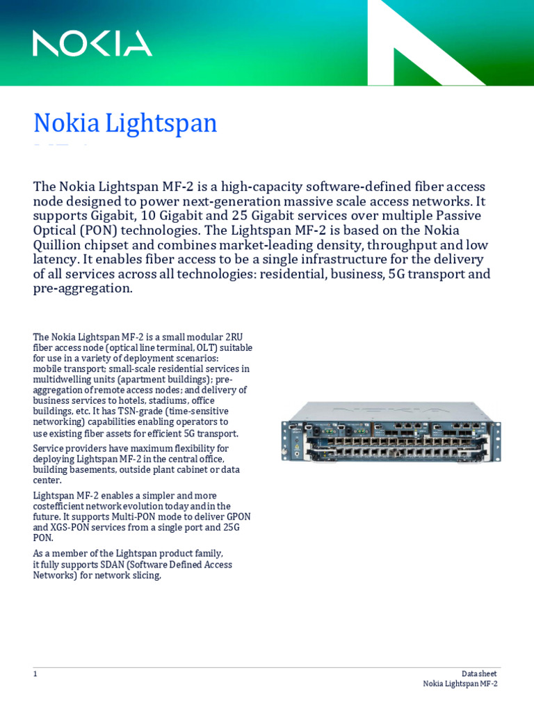 Nokia Lightspan MF-2 Datasheet | PDF | Computer Science | Telecommunications