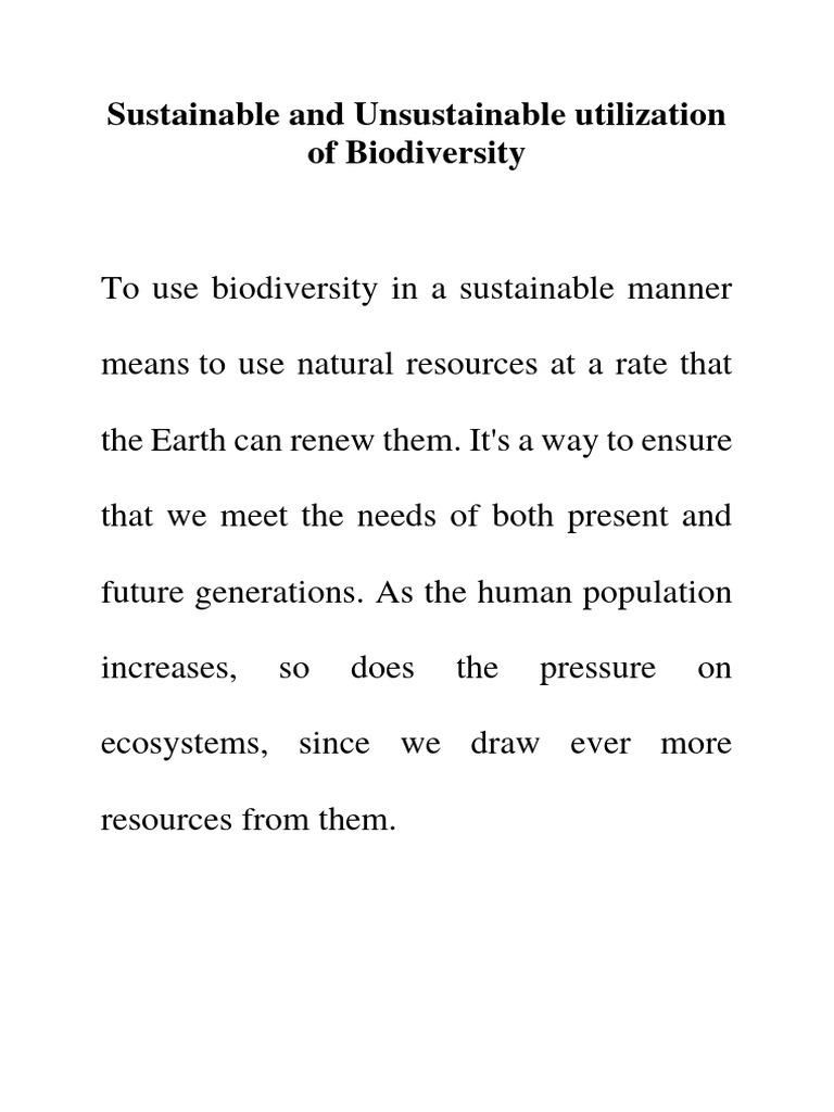 Sustainable and Unsustainable Utilization of Biodiversity | PDF ...