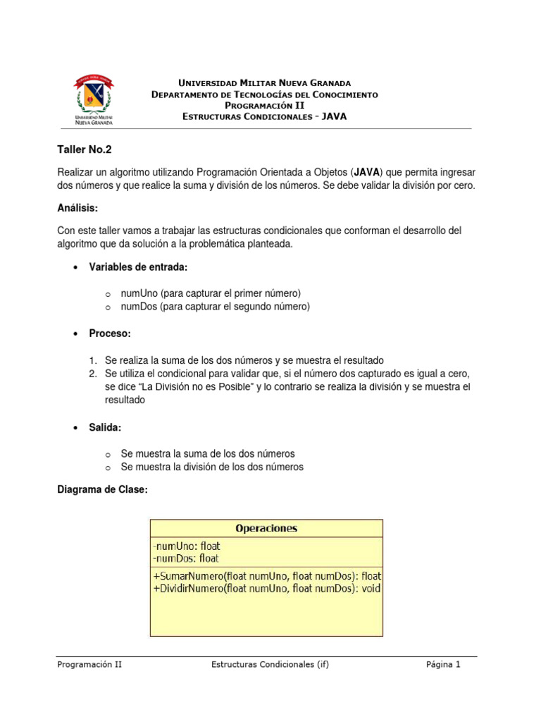 Taller N°2 - Proyecto Operaciones - Estructuras Condicionales | PDF | Java (lenguaje de ...