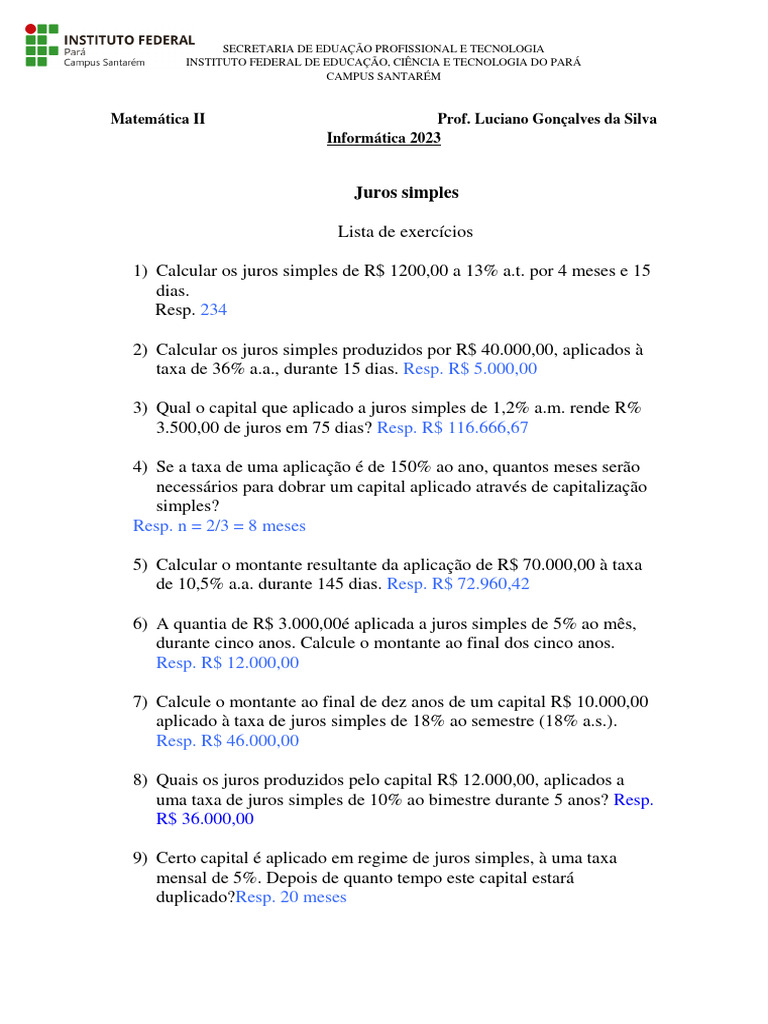 Juros Simples - Juros Compostos-Exercicios | PDF | Juros | Setor privado