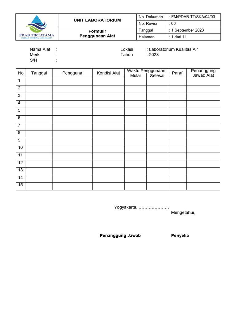 Form Penggunaan Alat | PDF