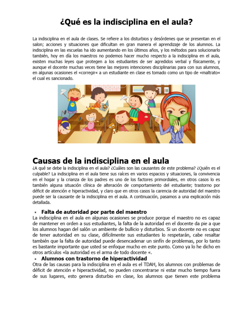 Qué Es La Indisciplina en El Aula | Descargar gratis PDF | Salón de ...