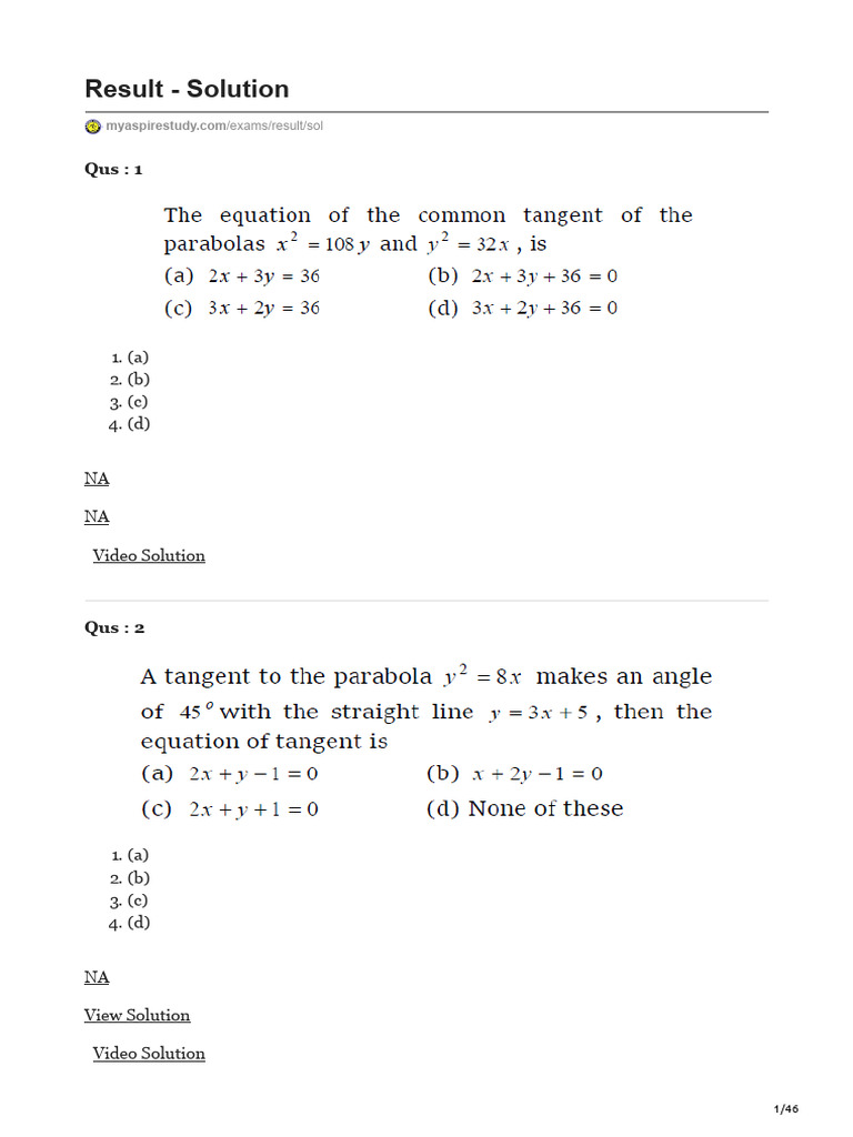 Result - Solution: 1. (A) 2. (B) 3. (C) 4. (D) | PDF | Mathematics ...