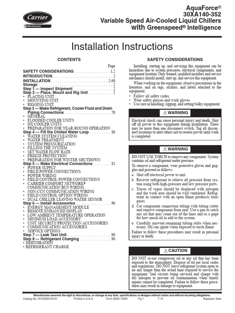 Carrier IOM Chiller 30XAG 30XA 100SI 490 1230 | PDF | Heat Exchanger ...