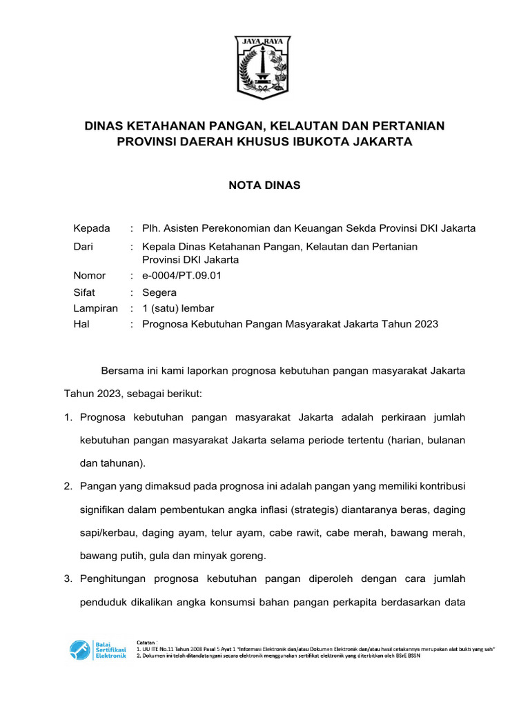 Prognosa Pangan Jakarta 2023 | PDF | Teknologi & Rekayasa