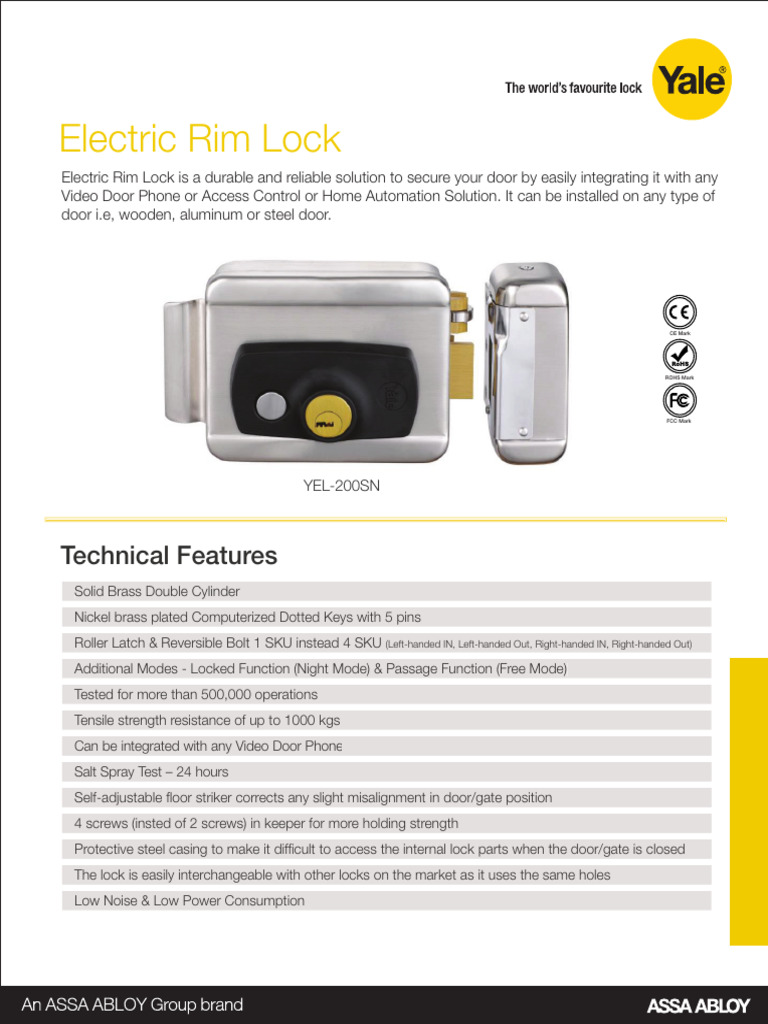 Yale Yel 200 SN Electric Rim Lock | PDF | Screw | Door