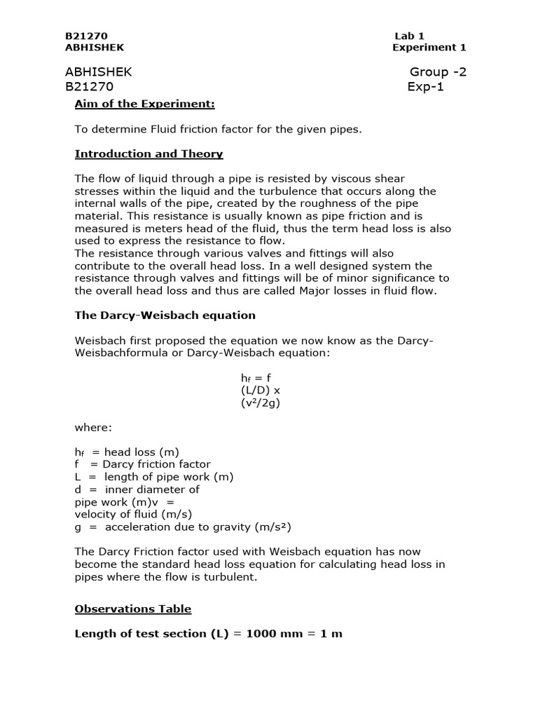 B21270 - Lab 1 Experiment 1 - Thermofluid | Download Free PDF | Chemical Engineering | Plumbing