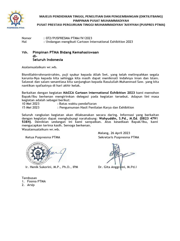 Permohonan Delegasi MACAA Cartoon International Exhibition | PDF