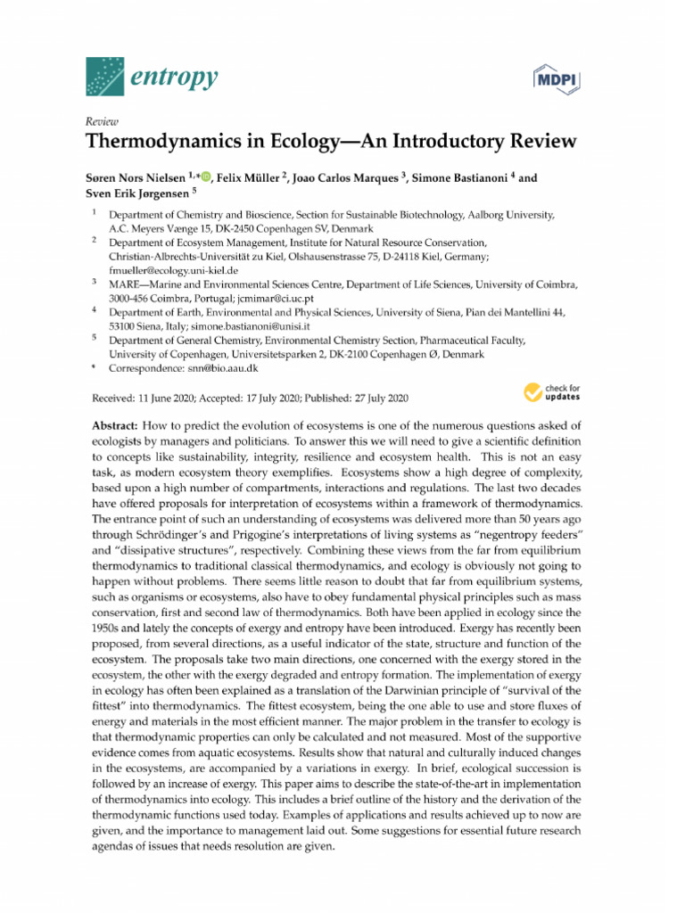Thermodynamics in Ecology - Review | PDF