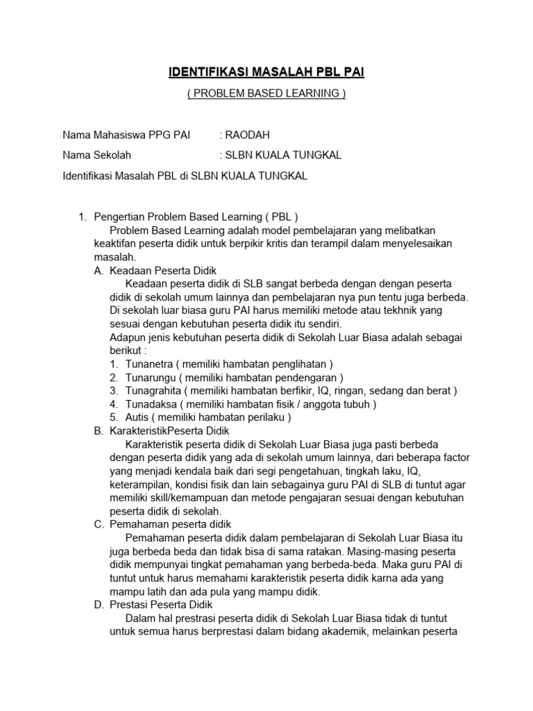 Identifikasi Masalah PBL Pai 1 | PDF | Karier & Perkembangan