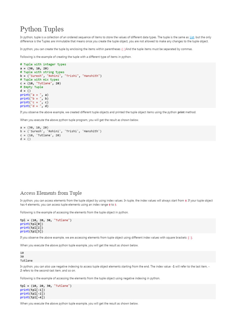 Python Tuples | PDF | Python (Programming Language) | Control Flow Python Tuples | PDF | Python (Programming Language) | Control Flow
