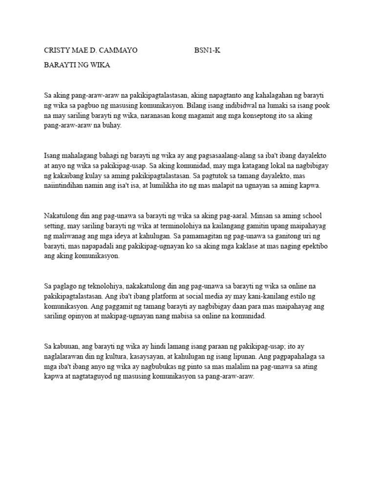 Barayti NG Wika Cristy | PDF