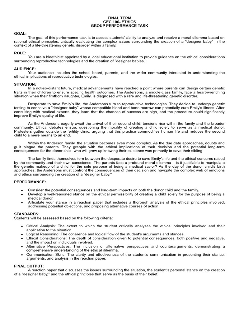 Individual Performance Task Final Term | PDF | Designer Baby | Argument