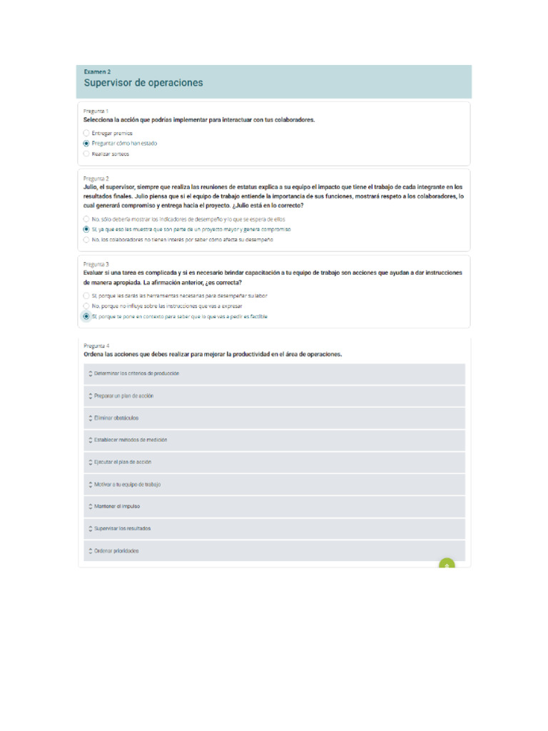 Respuestas-Supervisor de Operaciones Nivel 2 Lecciòn 2 | PDF