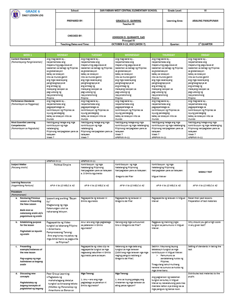 DLL Ap6-Week-7 Q1 | PDF