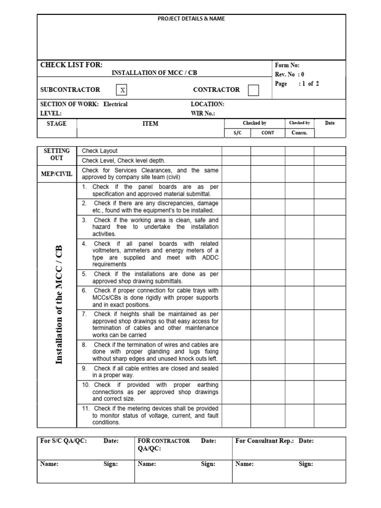 Check List For MCC and Capacitor Bank Installation | PDF | Electrical ...