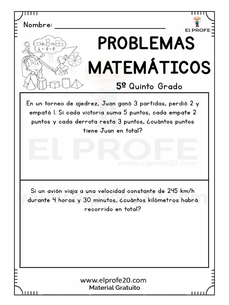 Cuadernillo de Problemas Matemáticos para Quinto Grado Elprofe20 | PDF