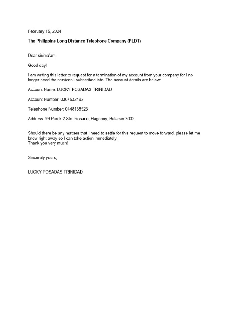 PLDT Letter of Termination | PDF