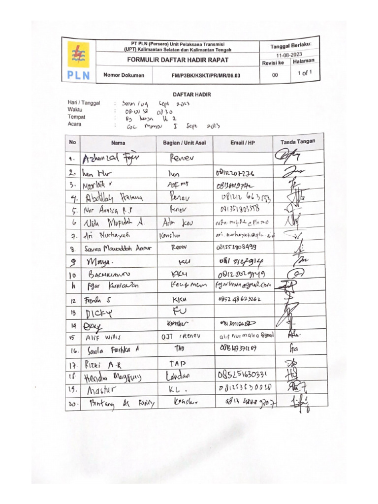 Contoh Format Absen PLN | PDF