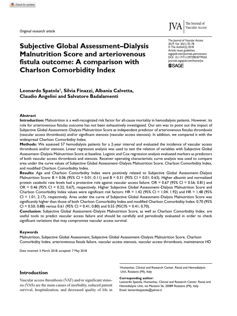 Spatola Et Al 2018 Subjective Global Assessment Dialysis Malnutrition ...